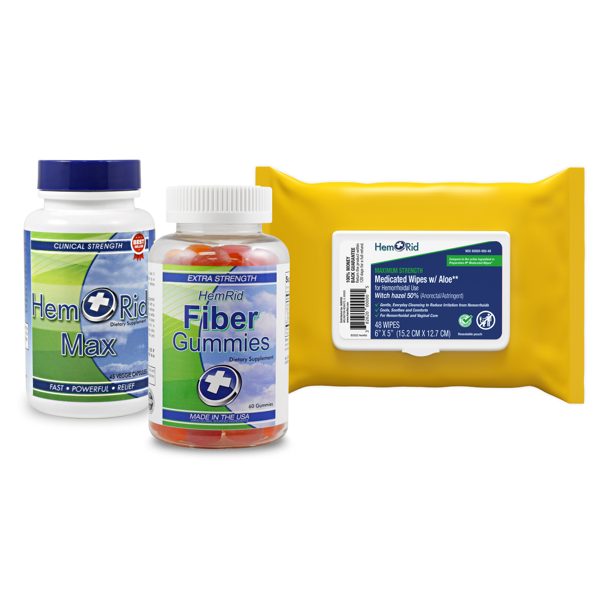 Hemorrhoid Complete Care System: HemRid Max, Fiber Gummies, & Medicate ...